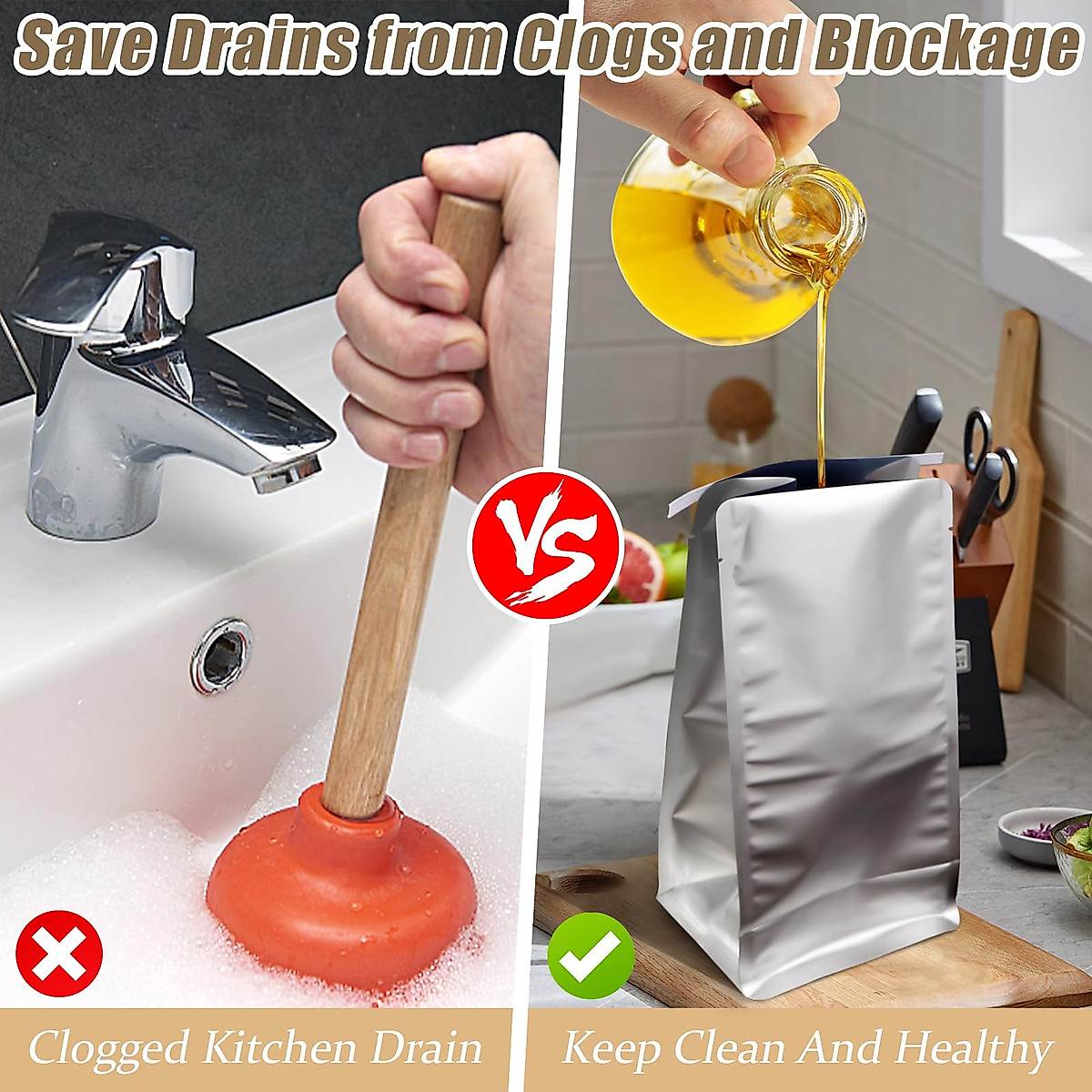 Droutti 20 Pcs Disposable Grease Storage Bags 11/9 inch Foil Grease Disposal Container Food Storage Bags with Sealing Strips Replacement Grease Bags for Kitchen Cooking Hot Liquids Oils, silver