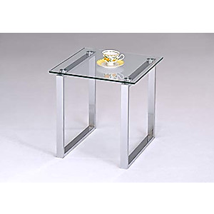 Kings Brand Furniture - Modern Chrome Finish Square Side End Table with Tempered Glass Top, Nightstand for Bedroom Living Room Office