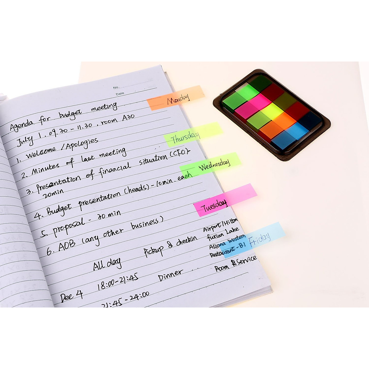 Mini Skater 2 Sheets Cute Neon Index Tabs Label Memo Paper Sticky Note for Page Marker, 5 Colors, 200PCS