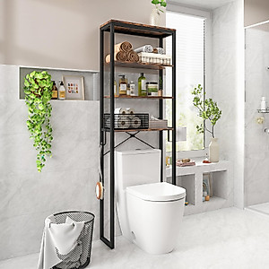 Tangkula Over The Toilet Storage Rack, 70 Inch Tall Bathroom Space Saver w/Metal Frame, Anti-Tipping Devices & Adjustable Feet Pads, Freestanding Bathroom Organizer Above Toilet, Rustic Brown