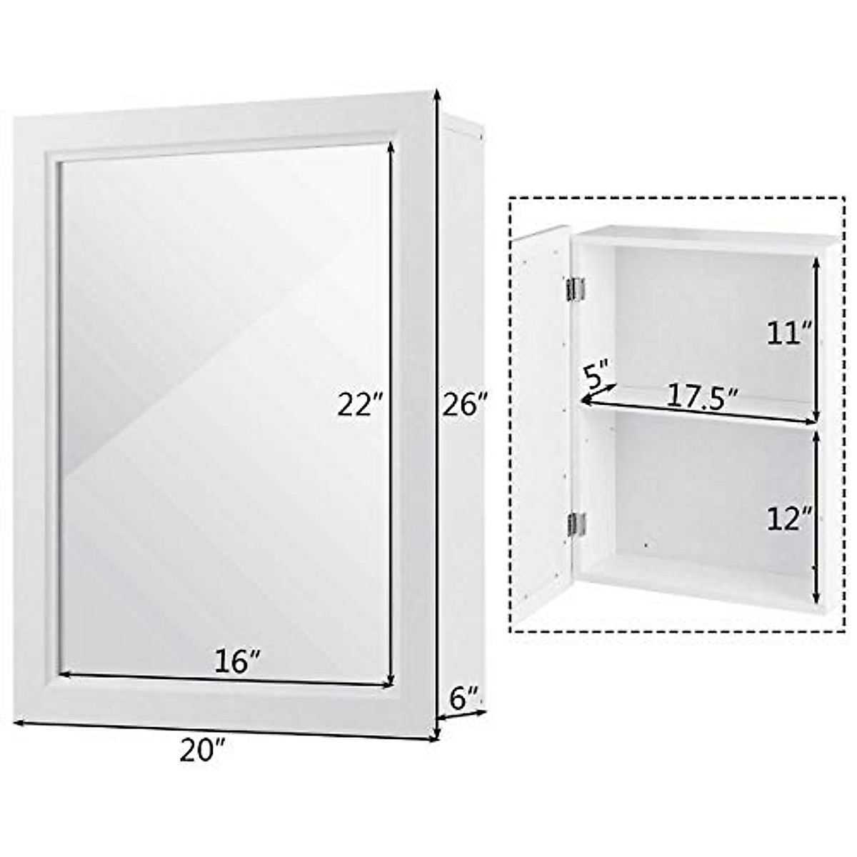 Bamc Bathroom Mirror Cabinet Wall Mounted Kitchen Medicine Storage Adjustable Shelf Storage Cabinet Organizer Cabinet Medicine cabinets Bathroom Storage Cabinet, 1475684, White, L 20''x W 6''x H 26''