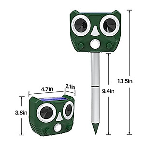 Solar Animal Repeller Ultrasonic Deer Repellent Devices Outdoor for Bird Skunk Rabbit Raccoon Cat Dog Fox, Waterproof Animal Deterrent with PIR Sensor Alarms Strobe Lights for Yard Farm Garden