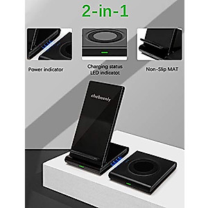 Wireless Charger, Fast Wireless Charging Stand, 2-in-1 Wireless Charging Station Dock for iPhone 14/13/12/11/Pro/Max/X/Xs/XR/AirPods2, Samsung Galaxy Note/Watch/Buds