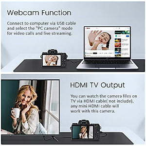 Saneen Digital Camera, 4k Cameras for Photography & Video, 64MP WiFi Touch Screen Vlogging Camera for YouTube with Flash, 32GB SD Card, Lens Hood, 3000mAH Battery, Front and Rear Cameras - Black