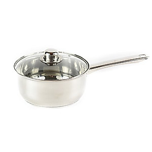 Gourmet Chef 1-Quart Stainless Steel Stock Sauce Pan with Glass Lid Kitchen Basics - Small Saucepan with Capsulated Even Heat Base, Vented Hole on Cover, Dishwasher Safe, and Stay-Cool Riveted Handles