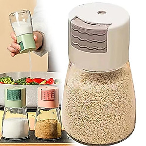 Salt and Pepper Shakers Precise Quantitative Push Type, Seasoning Bottle Dispenser Tank (Beige)
