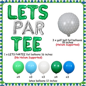 JOYMEMO Golf Party Decorations for Boys Men, Blue Green Let's ParTee Balloon Banner, Golf Ball Balloons, Let's Par- tee Decor, Sports Golf Themed Birthday Retirement Party Supplies