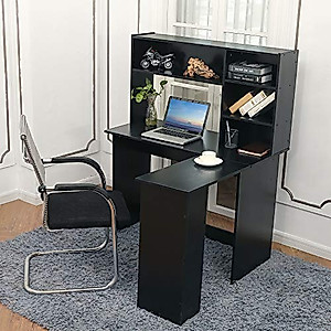 ivinta Wood L Shaped Computer Desk with Hutch Modern Corner Gaming Desk with Storage Shelves Home Office Desk for Small Space Dark Brown Writing Desk Workstation