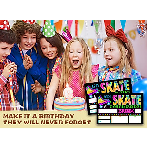ONDTOM Tie Dye Roller Skating Birthday Party Invitations With Envelopes(4" x 6")- 20 Pack - Teenager Skate Party Invites-c19