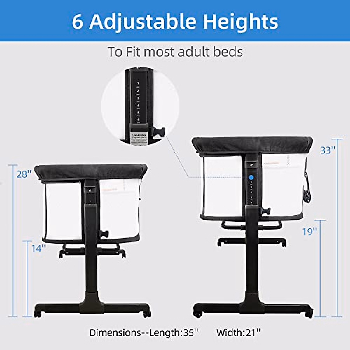 IKOMZY Baby Bassinets Bedside Sleeper, Bedside Bassinet for Baby, Lightweight Portable Bedside Crib with Airflow Mesh and Adjustable Heights