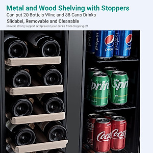 NovaVale Wine and Beverage Refrigerator, 24 Inch Dual Zone Wine Cooler with Glass Door Hold 21 Bottles and 88 Cans, Built in or Under Counter Wine Fridge with 2 Safety Locks and Digital Touch Control