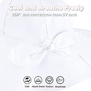 Baby Girl Sun Hat with UPF 50+ Outdoor Adjustable Beach Hat with Wide Brim Bucket Hats (0-6 Months, 1pcs-White, 0_Month)