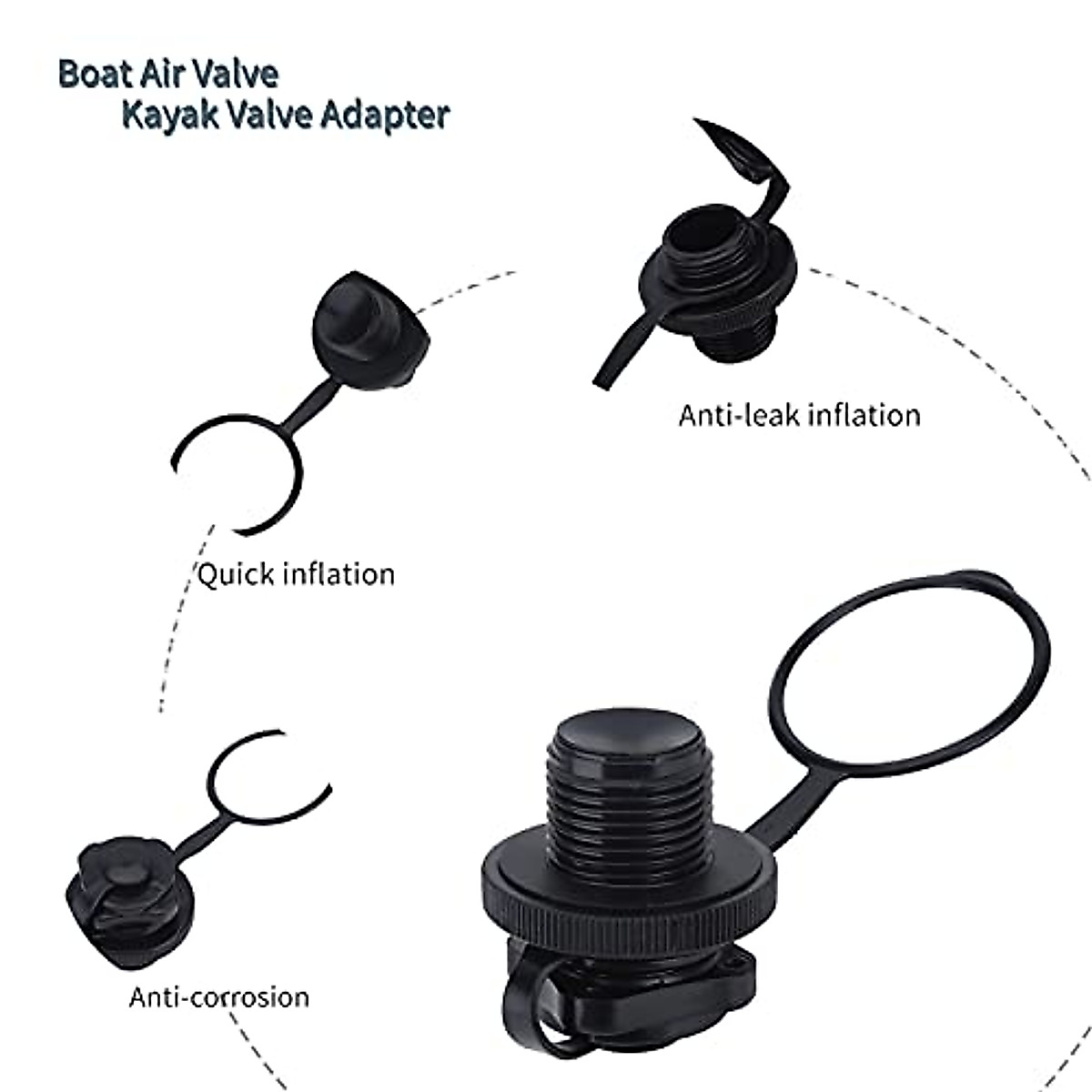 Inflatable Boat Air Valve, 2pcs Kayak Valve Adapter Spiral Air Plugs Boston Valve Replacement Screw for One-way Inflation Rubber Dinghy Kayak Raft Pool Boat Airbeds