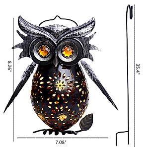 JCWH Owl Solar Light,owl Garden Decor,Pathway Outdoor Stake Metal Lights, with Hanging Waterproof Warm White Led for Lawn Patio Backyard Tree Patio