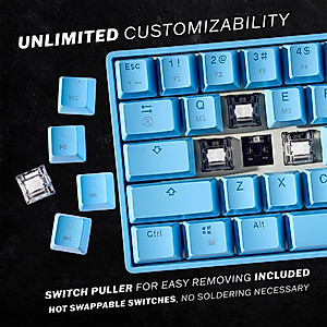 HK GAMING GK61s Mechanical Gaming Keyboard - 61 Keys Multi Color RGB Illuminated LED Backlit Wired Programmable for PC/Mac Gamer (Gateron Mechanical Black, Blue)