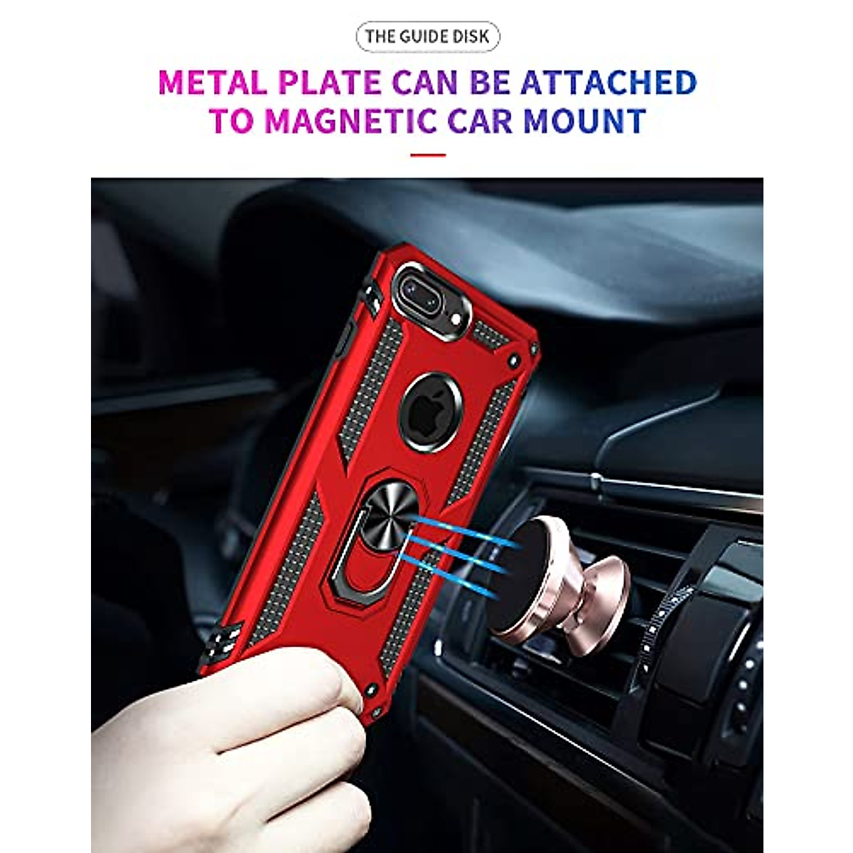 SunRemex Compatible for iPhone 8 Plus Case, iPhone 7 Plus Case, iPhone 6/6s Plus Case with Tempered Glass Screen Protector [2Pack] 5.5"，Kickstand [Military Grade] 16ft Drop Tested Protective. (Red)