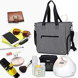 Teamoy Breast Pump Tote Bag Compatible for Spectra S1, S2, Medela, Pumping Bag for Breast Pump Parts, Cooler Bag, Laptop(Up to 14'') and More, Dark Gray (Bag Only)