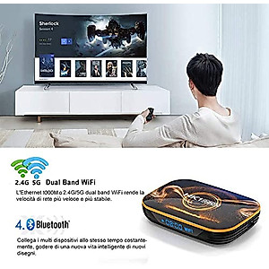 VAPEYS Android TV Box 11.0 HK1 RBOX R1 Smart TV Box RK3318 USB 3.0 Ultra HD 1080P 4K HDR WiFi 2.4Ghz 5.8Ghz Bluetooth 4.1 Set Top Box with Mini Wireless Backlit Keyboard,4G+64GB