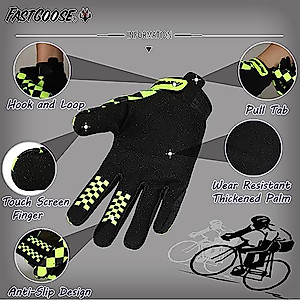 FASTGOOSE Cycling Gloves Bike Gloves Bicycle Gloves for Men/Women,Full-Finger Touch-Screen Breathable Mountain Bike Racing Gloves for ATV MTB,Motocross Gloves Motorcycle Gloves (Green/Bla, Large)