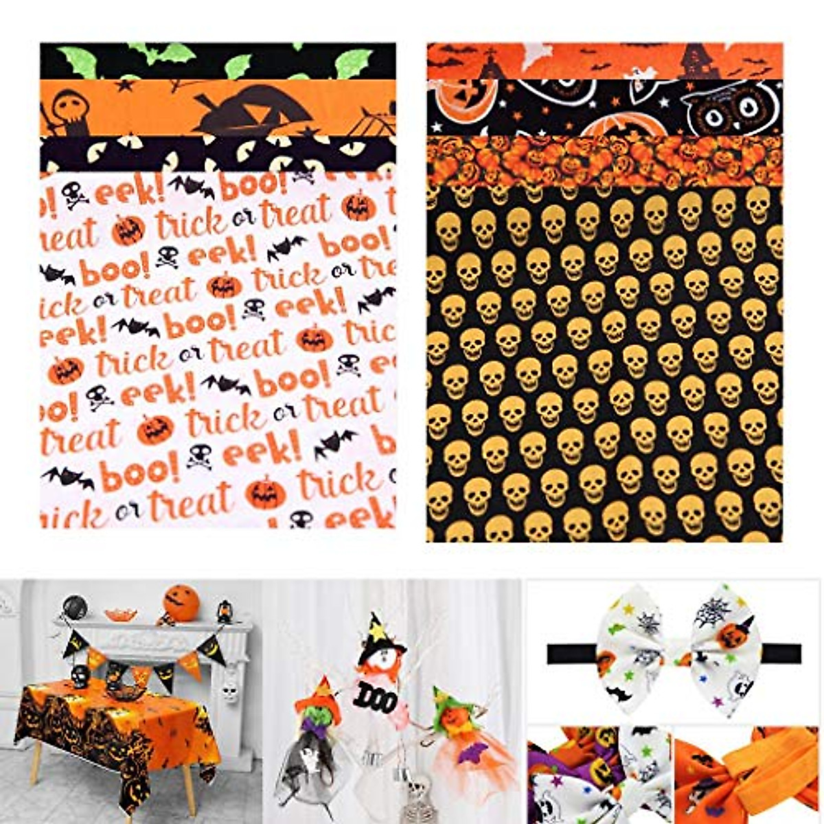KIPETTO Halloween Cotton Fabric 16Pcs Squares Printed Patchwork Fabric for DIY Sewing Scrapbooking Quilting Masks, 9.8" x 9.8"