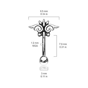 Amelia Fashion 16 Gauge Tribal Top Curved Barbell/Eyebrow Ring 316L Surgical Stainelss Steel (Steel)