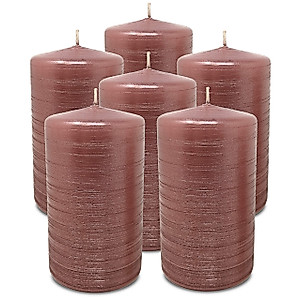Hyoola Brushed Metallic Pillar Candles - 6 Pack - Rose Pink Pillar Candles - European Made Decorative Pillar Candles - 2.75 Inch x 5 Inch