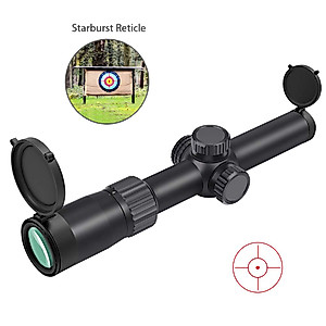 Feyachi Tactical Optics Falcon 1-4x24 SFP Rifle Scope Red Illuminated Starburst Reticle Riflescopes for Hunting Shooting, 30mm (1.2") Tube Matte Black