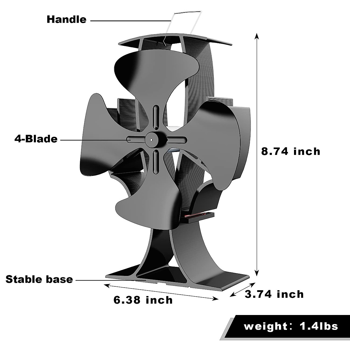 WESTLEY Wood Stove Fan Heat Powered, 4-Blade Fireplace Fan, Stove Fan for Wood/Log Burner/Fireplace, Increases 80% More Warm Air Than 2 Blade Fan, with Magnetic Thermometer