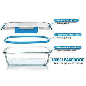 M MCIRCO 30 Pieces Glass Food Storage Containers with Upgraded Snap Locking Lids,Glass Meal Prep Containers Set - Airtight Lunch Containers, Microwave, Oven, Freezer and Dishwasher Friendly, Blue