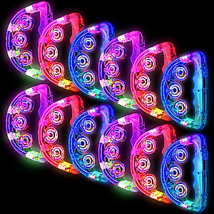 12 Pieces Light Up Tambourine LED Flashing Tambourine Musical Flashing Tambourine Handheld Percussion Instrument Glow Tambourines for Adults Wedding Party Toys(White)