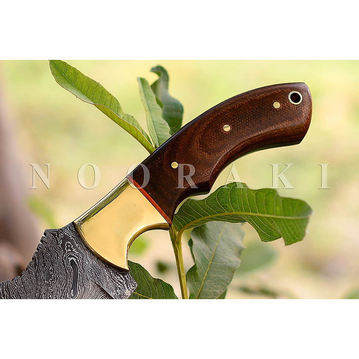 Nooraki - 11 inch | Custom Handmade Damascus Tracker Knife with Brown Micarta Handle Hunting knife, Camping knife, Bushcraft Knife, Survival Knife - Full Tang Fire Pattern With Sheath #332