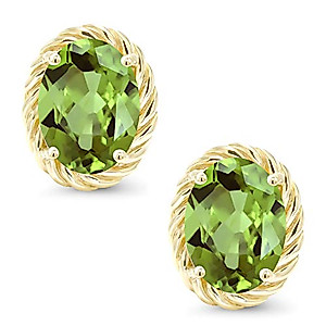 Gem Stone King 14K Yellow Gold 8X6MM Oval Gemstone Birthstone Earrings | Yellow Gold Earrings for Women