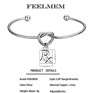 FEELMEM Rx Pharmacist Pharmacy Bracelet Love Knot Bangle with RX Symbol Charm Bracelet Graduation Gift(RX charm-Silver)