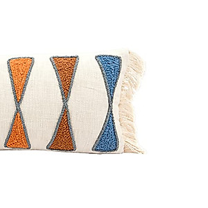 Bloomingville Rectangle Cotton Pillow with Embroidery & Fringe, Multicolored