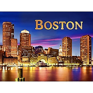 CafePress Boston Harbor At Night Text BOSTON Copy Mugs Ceramic Coffee Mug, Tea Cup 11 oz