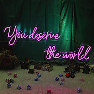 Yeeficent Neon Sign, Positive Vibes Only Neon Sign for Wall Decor, 23 x 11.5 Inch Large Dimmable Custom Neon Signs for Bedroom, Personalized Light Up LED Sign, Neon Decorations Customizable (Pink-You Deserue The World)