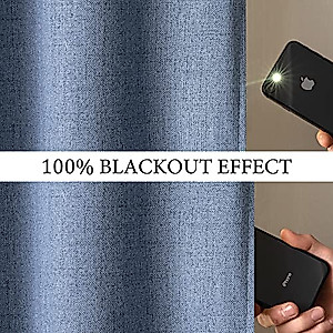 MIULEE 100% Blackout Curtain Linen Textured for Sliding Patio Door/Bedroom/Living Room Thermal Insulated Room Divider Curtain 1 Panel 100" Wide x 96" Long Stone Blue