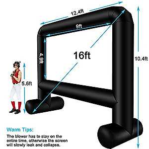AZXRHWYGS 16 Feet Inflatable Movie Screen Outdoor, Inflatable Projector Screen with Blower Carry Bag - Supports Front and Rear Projection Blow Up Screen for Backyard Movie Night Pool Party