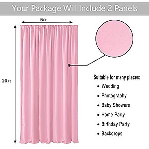 Hiasan Pink Backdrop Curtains for Parties, Polyester Photography Backdrop Drapes for Baby Shower, Wedding Decorations, 5ftx10ft, Set of 2 Panels