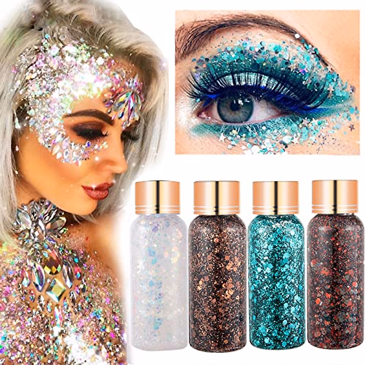 1PCS Sparkling Liquid 30ml Cosmetic Long Glitter Chunky Nails Hair Body Gel Glitter Eyeshadow Sequins Lasting Glitter Festival Makeup Face Mermaid Store Front Play Set (D, One Size)