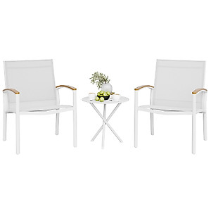 Shintenchi 3 Pieces Outdoor Patio Bistro Sets, Textilene Fabric Small Patio Furniture Set, Front Porch Chairs Conversation Set with Table for Lawn, Garden, Balcony, Poolside (White)