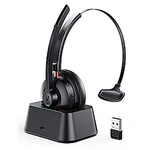 Tribit Bluetooth Headset, Wireless Headset with Microphone Qualcomm CVC 8.0 AI Noise Canceling for Trucker Office, 50H Talk Time Mute Button Headset with Adapter for Computer Cell Phones, CallElite81