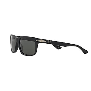 Persol PO3048S Rectangular Sunglasses, Black/Green Polarized, 58 mm