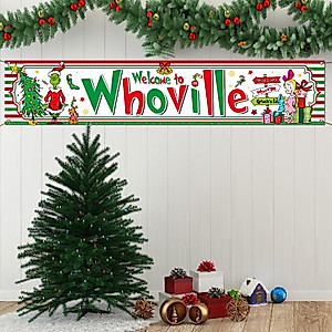 Vohado Welcome to Whoville Fence Banner Christmas Winter Holiday Party Decoration Xmas Decor Yard Outdoor Hanging Banner