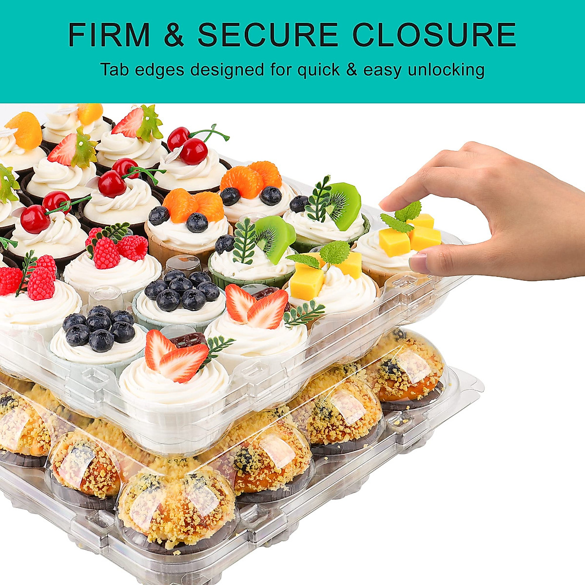 3unshine 24 Count Cupcake Containers, Set of 12 Plastic Cupcake Boxes Bulk, 24 Compartment Cupcake Holder with Detachable Lid,Disposable Muffin Carrier