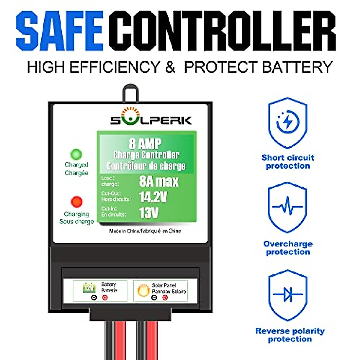 SOLPERK 10W Solar Panel，12V Solar Panel Charger Kit+8A Controller，Suitable for Automotive, Motorcycle, Boat, ATV, Marine, RV, Trailer, Powersports, Snowmobile etc. Various 12V Batteries. (10W Solar)