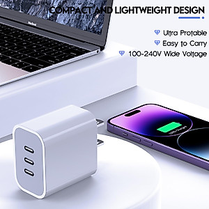 iPhone 15 Charger Block,USB C Charger [2 Pack] 35W 3-Port Wall Charger Fast Type C Charging Block PD Power Adapter for iPhone 15/15 Pro Max/14/14Pro/13/13 Mini/12 Pro Max/XR/SE, iPad,Galaxy,Pixel 4/3