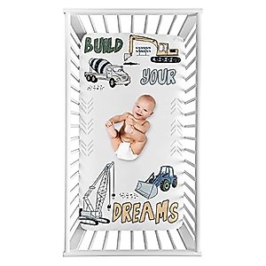 Sweet Jojo Designs Construction Truck Boy Fitted Crib Sheet Baby or Toddler Bed Nursery Photo Op - Grey Yellow Black Blue and Green Transportation Chevron Arrow