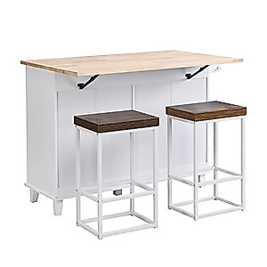 Farmhouse Counter Height Dining Table Set, Wooden Kitchen Island Prep Table with Storage for Apartment Small Places, 50" Breakfast Nook Table Set with 2 Stools, White