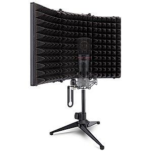 Pyle Sound Isolation Recording Booth Shield - 2" Thick Foldable Studio Microphone Dampening Filter Foam Cube, Audio Acoustic Noise Isolator Platform Pads w/ Wedgie Padding, Tripod Base Stand